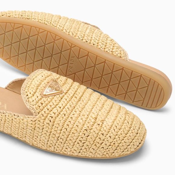 Prada | Shoes | Prada Natural Raffia Loafer With Logo Triangle Women ...